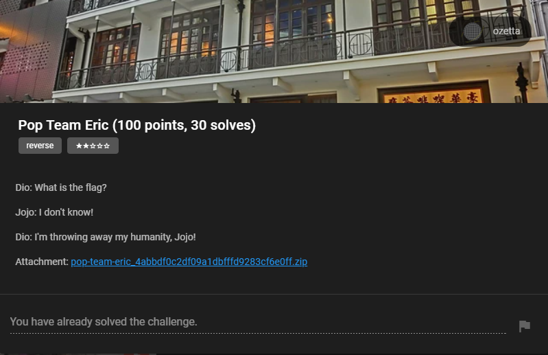 Reverse - Pop Team Eric (100 points, 30 solves) - sahuang